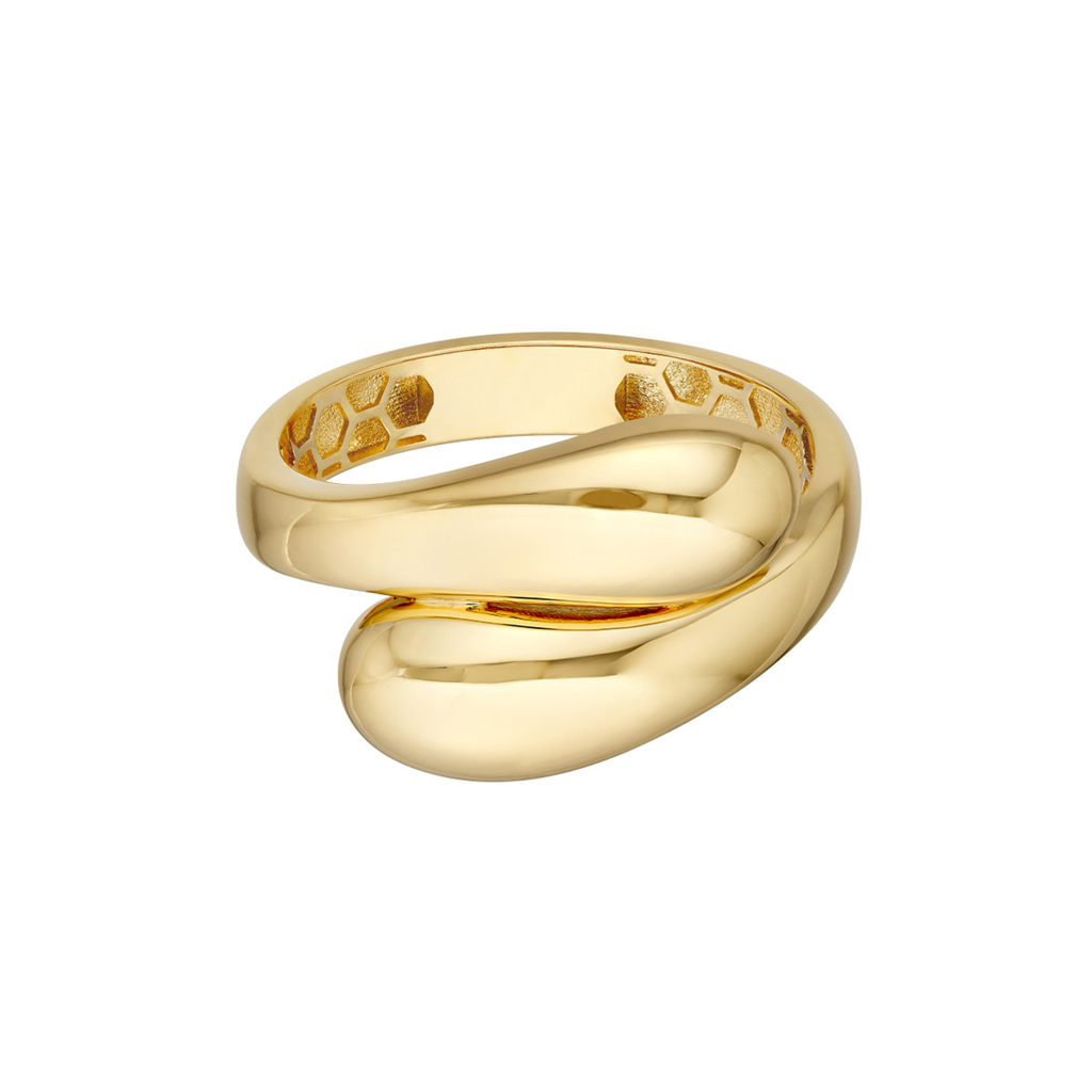 Chunky Gold Bypass Ring Genuine 14K Yellow Gold
